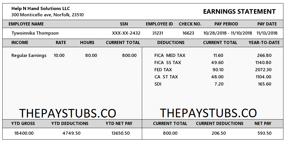Sample Pay Stub ThePayStubs